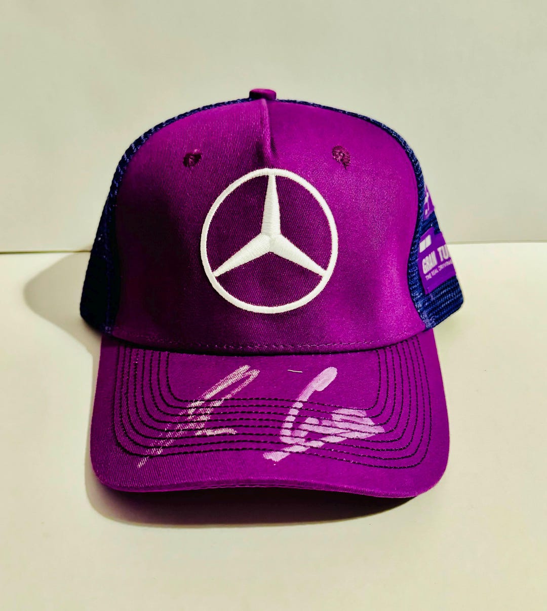 Mercedes Purple Formula 1 Cap Autographed by Lewis Hamilton and George ...