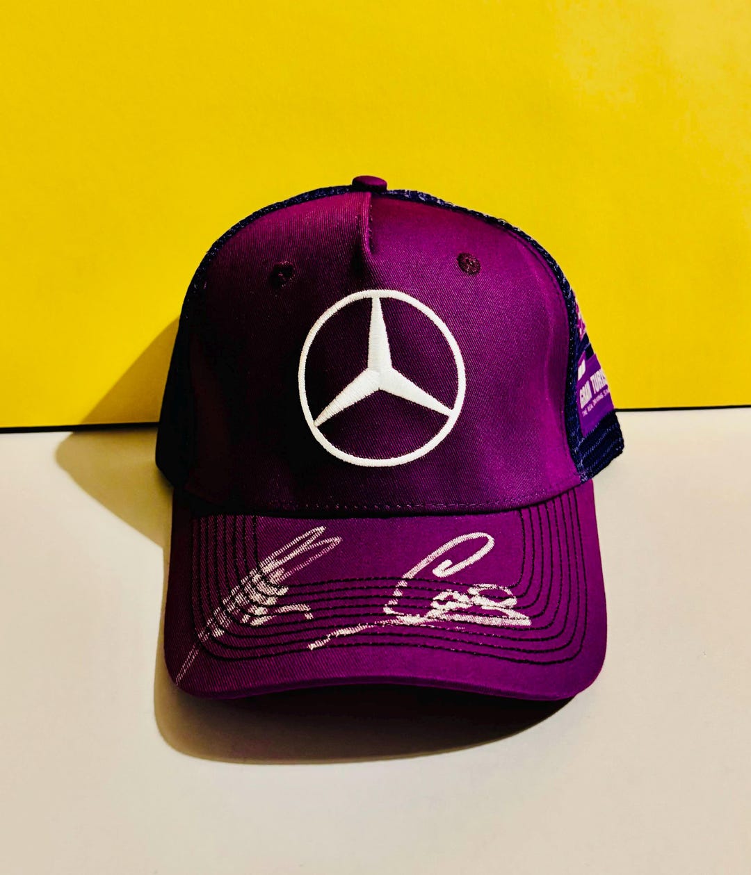 Mercedes Purple Formula 1 Cap Autographed by Lewis Hamilton and George ...