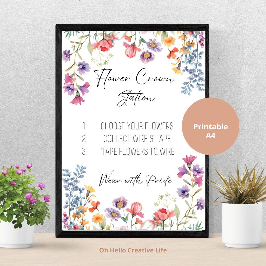 Flower Crown Station Sign, Floral Hen Party Sign, Digital Product - Etsy