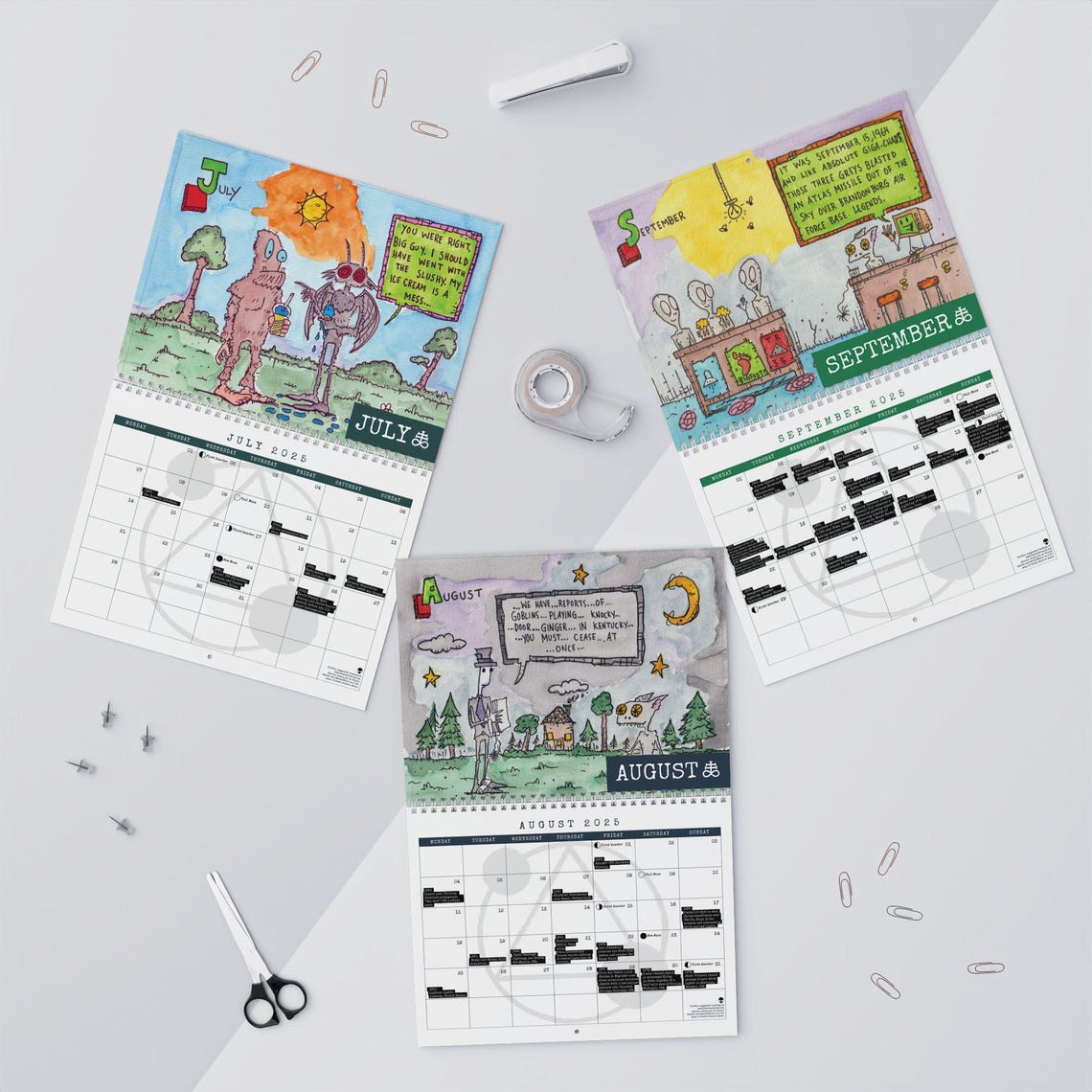 2025 Cryptid Cartoons Calendar, UFO & Cryptid Event Dates, Moon Phases ...