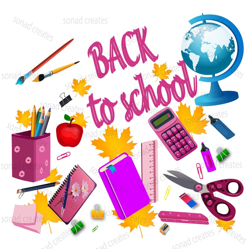 Cute School Supplies Clipart Pink, School Bus, Svg-png-jpeg-pdf-ai ...