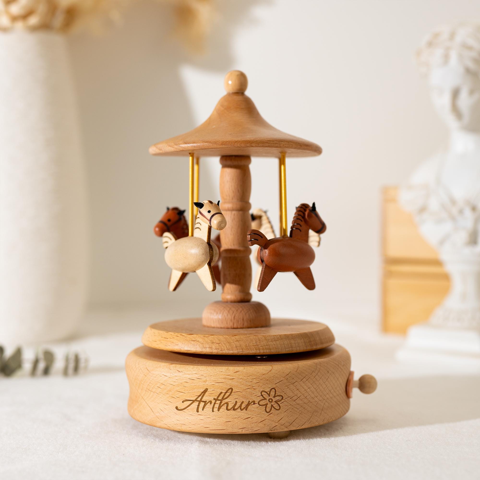 Personalized Wooden Carousels Music Box, Custom Engraved Name Music Box ...
