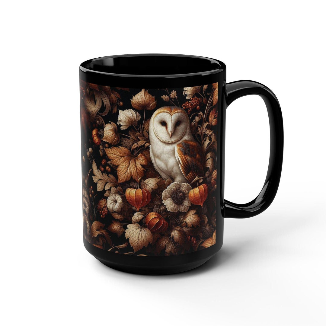 BARN OWL MUG, Owl and Floral Coffee Mug, Wildlife Lover Gift, Floral ...