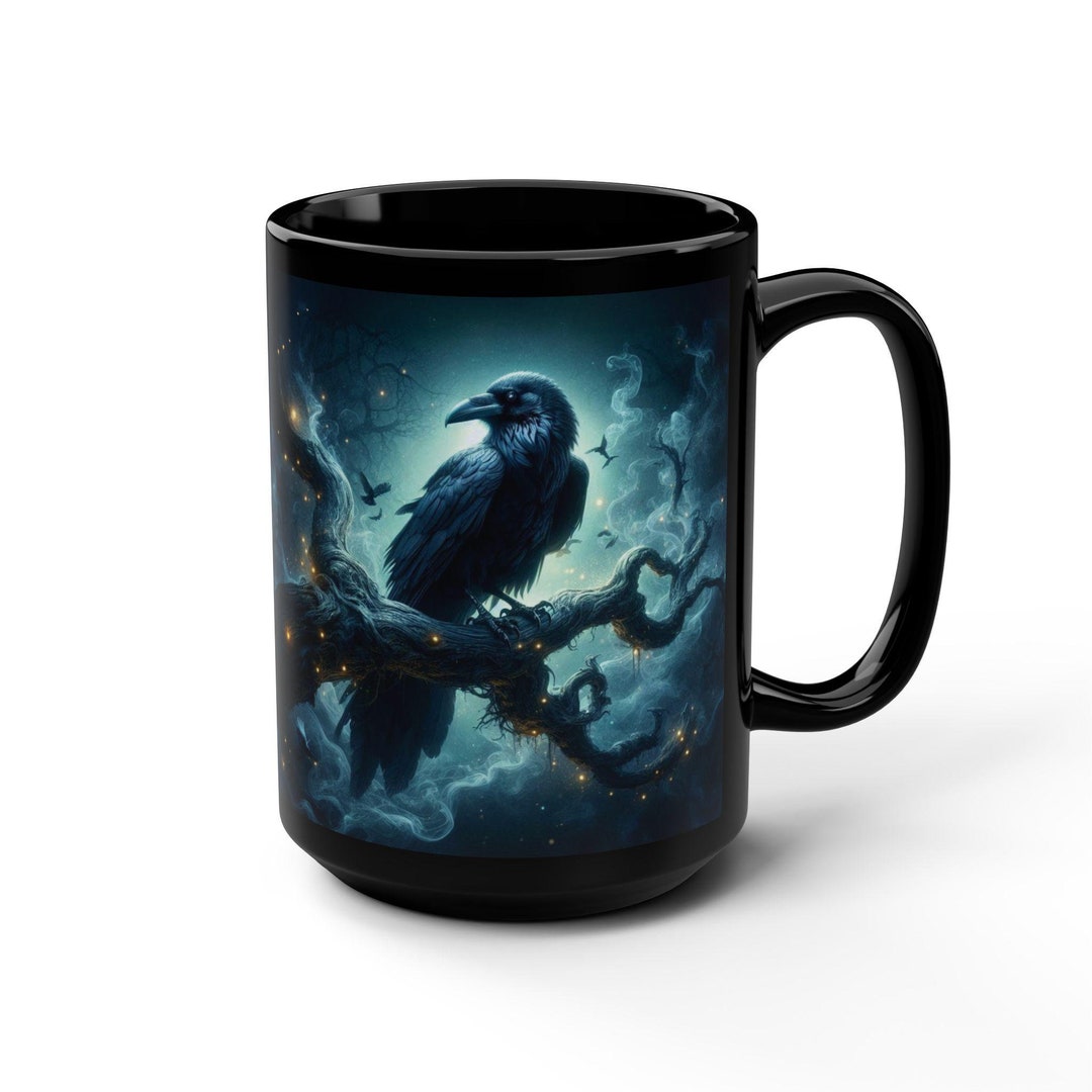 RAVEN MUG ~ Medieval Gothic Mug, 15oz Coffee Cup, Halloween Decoration ...