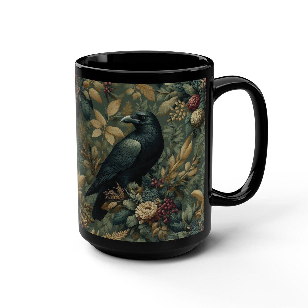 MEDIEVAL RAVEN MUG, Floral Raven Mug, Crow and Floral Mug, Medieval ...
