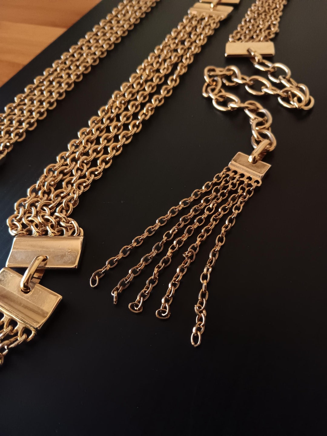 VINTAGE CHAIN BELT Gold-tone 1980s X-long Belt Multiple Chain With Belt ...