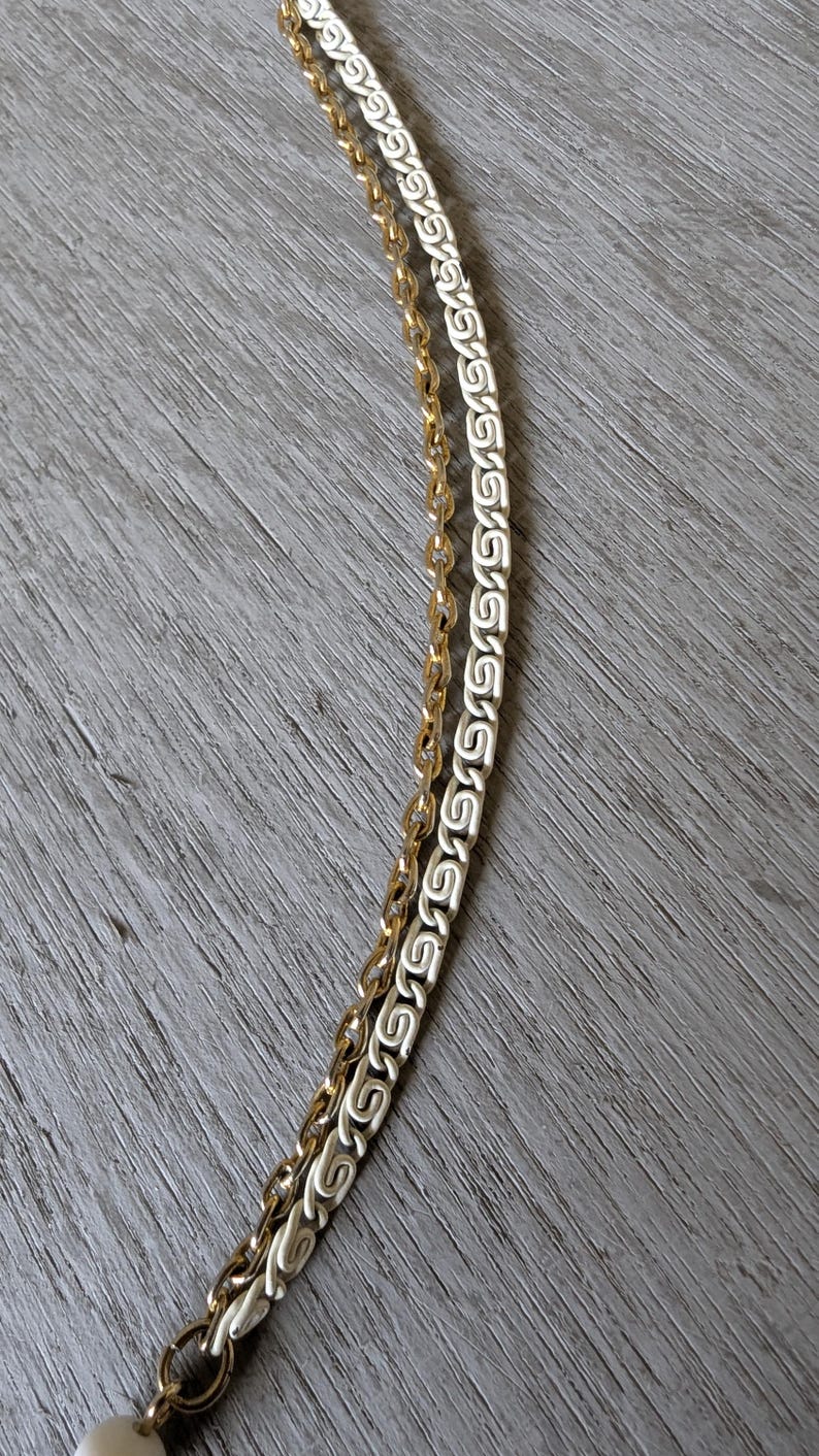 Vintage Two-strand Chain Necklace: White Enamel Spiral, White Beads ...