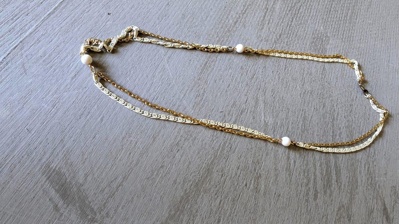 Vintage Two-strand Chain Necklace: White Enamel Spiral, White Beads ...
