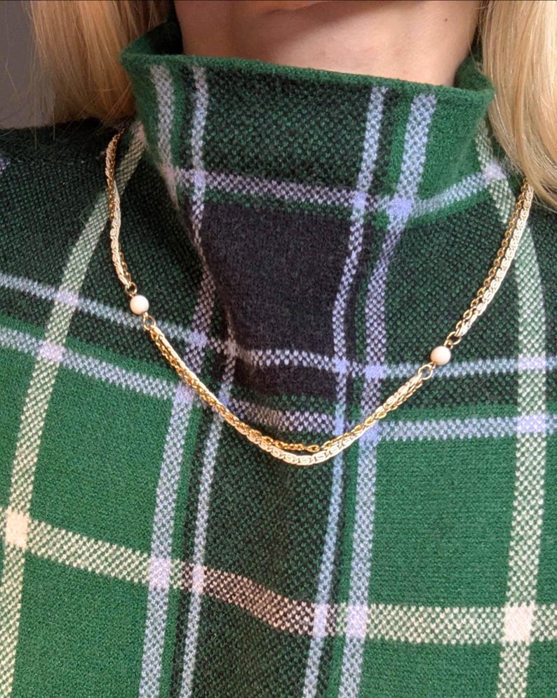 Vintage Two-strand Chain Necklace: White Enamel Spiral, White Beads ...