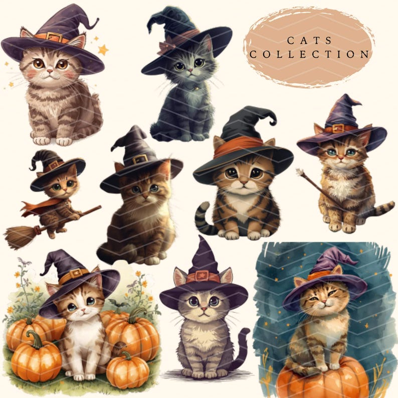 Cute Halloween Animals Clipart Bundle - 33 PNG Transparent Graphics ...