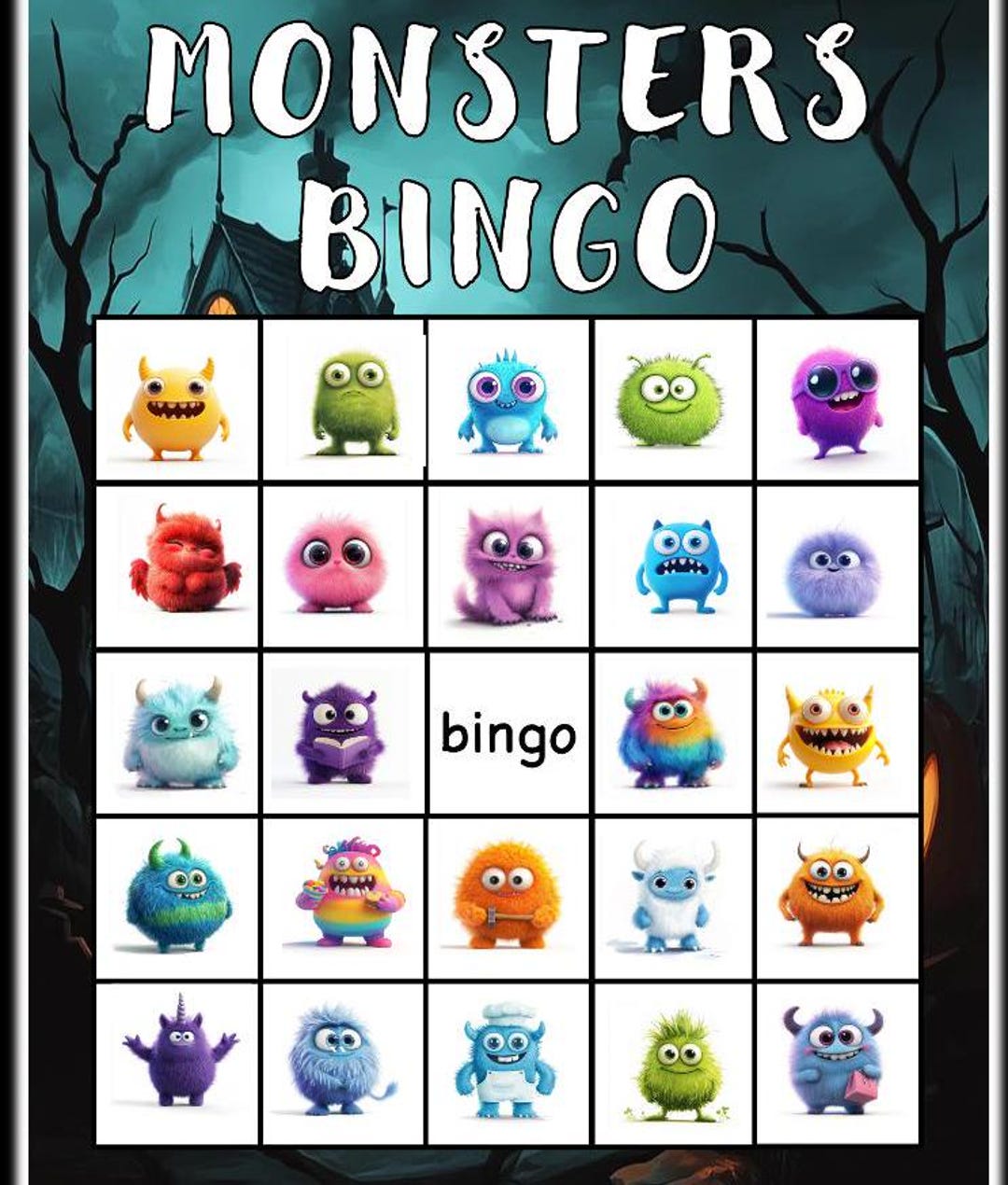 Colorful Halloween Monsters Bingo - Etsy