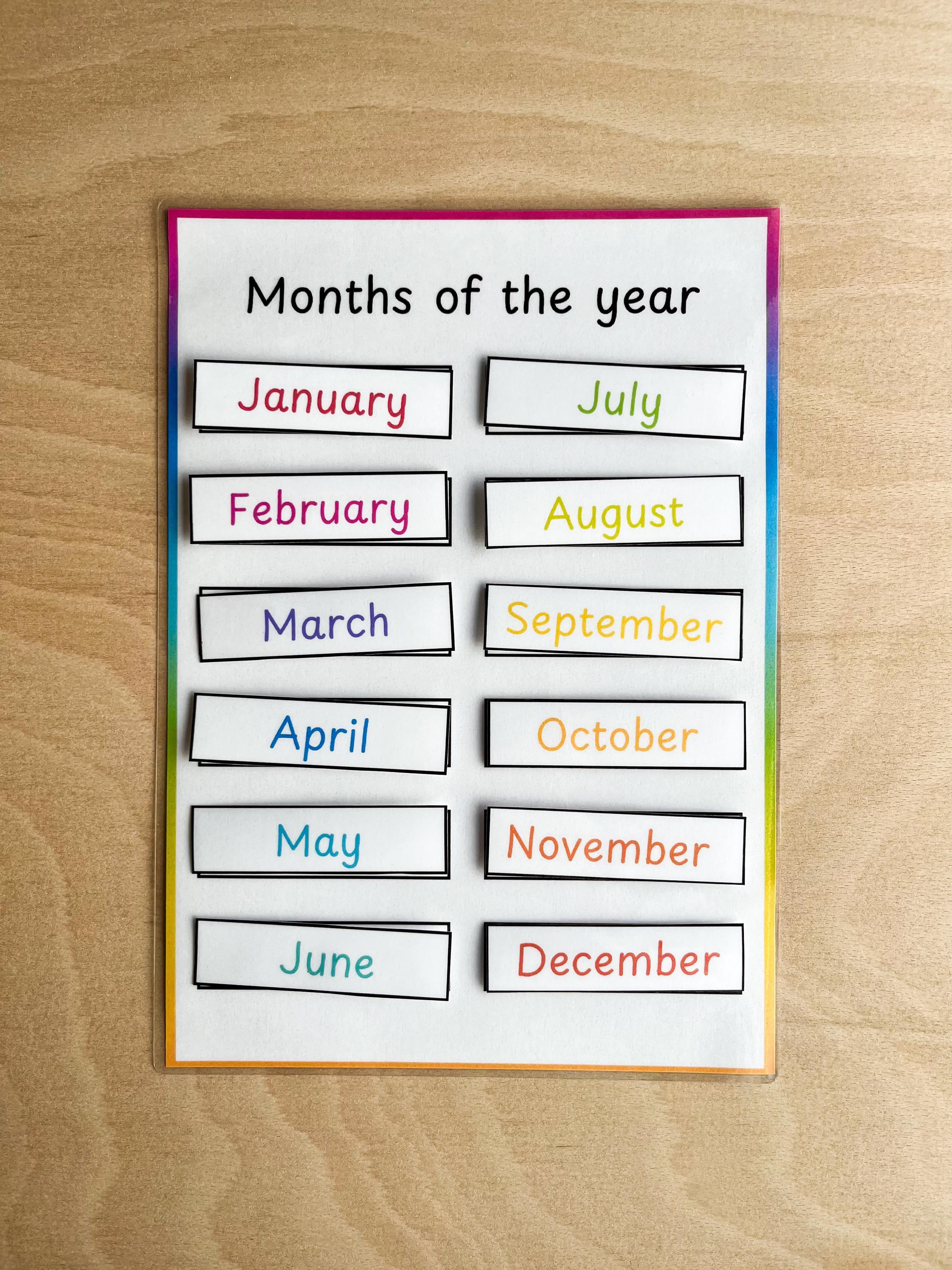 Months of the Year Velcro Activity/pre-school/learning/childrens ...