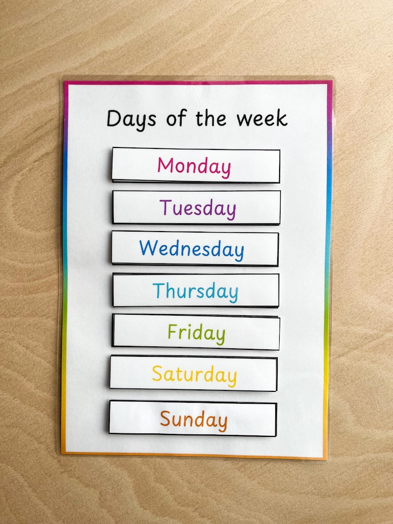 Days of the Week Velcro Activity/pre-school/learning/childrens ...