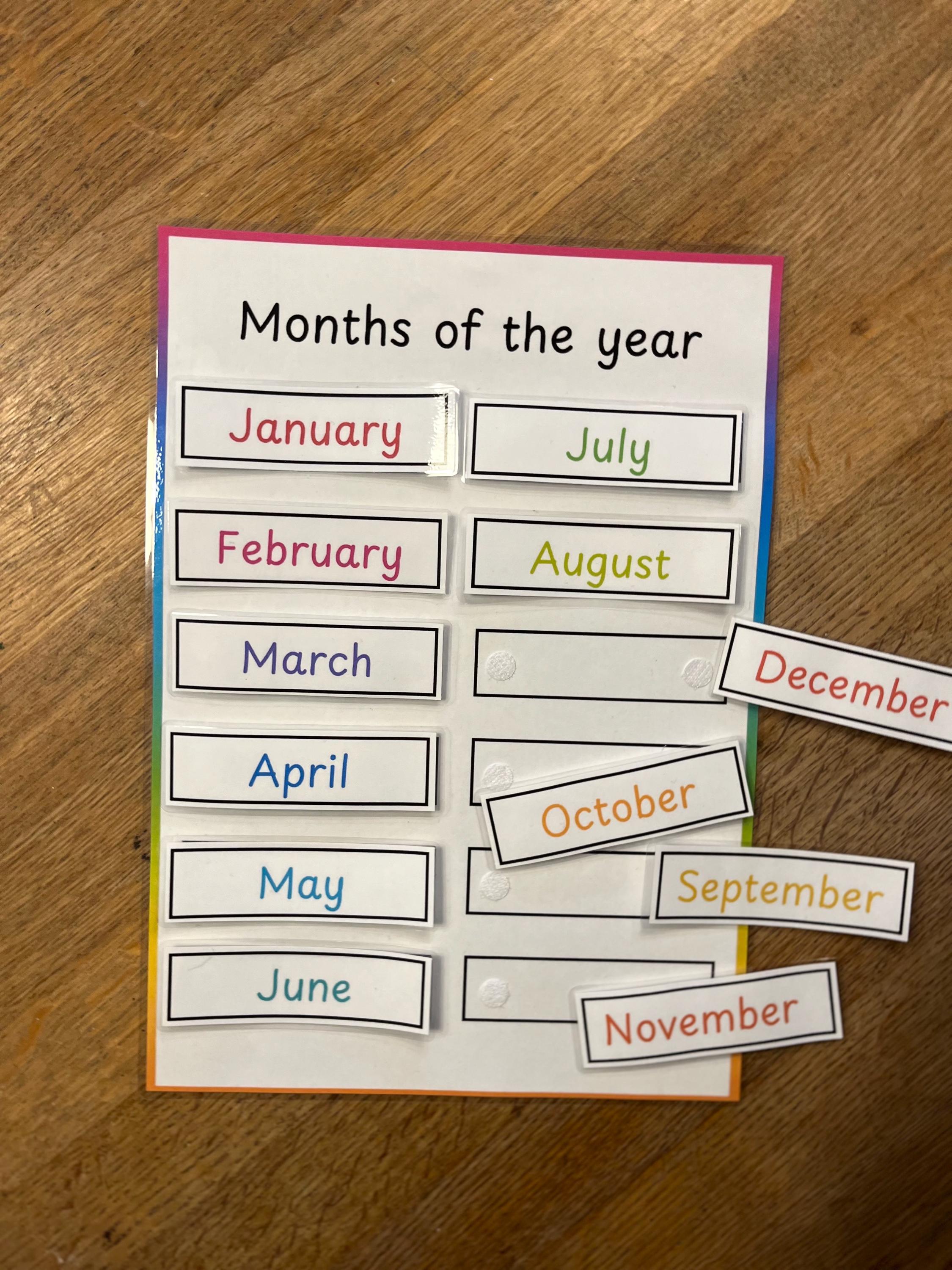 Months of the Year Velcro Activity/pre-school/learning/childrens ...