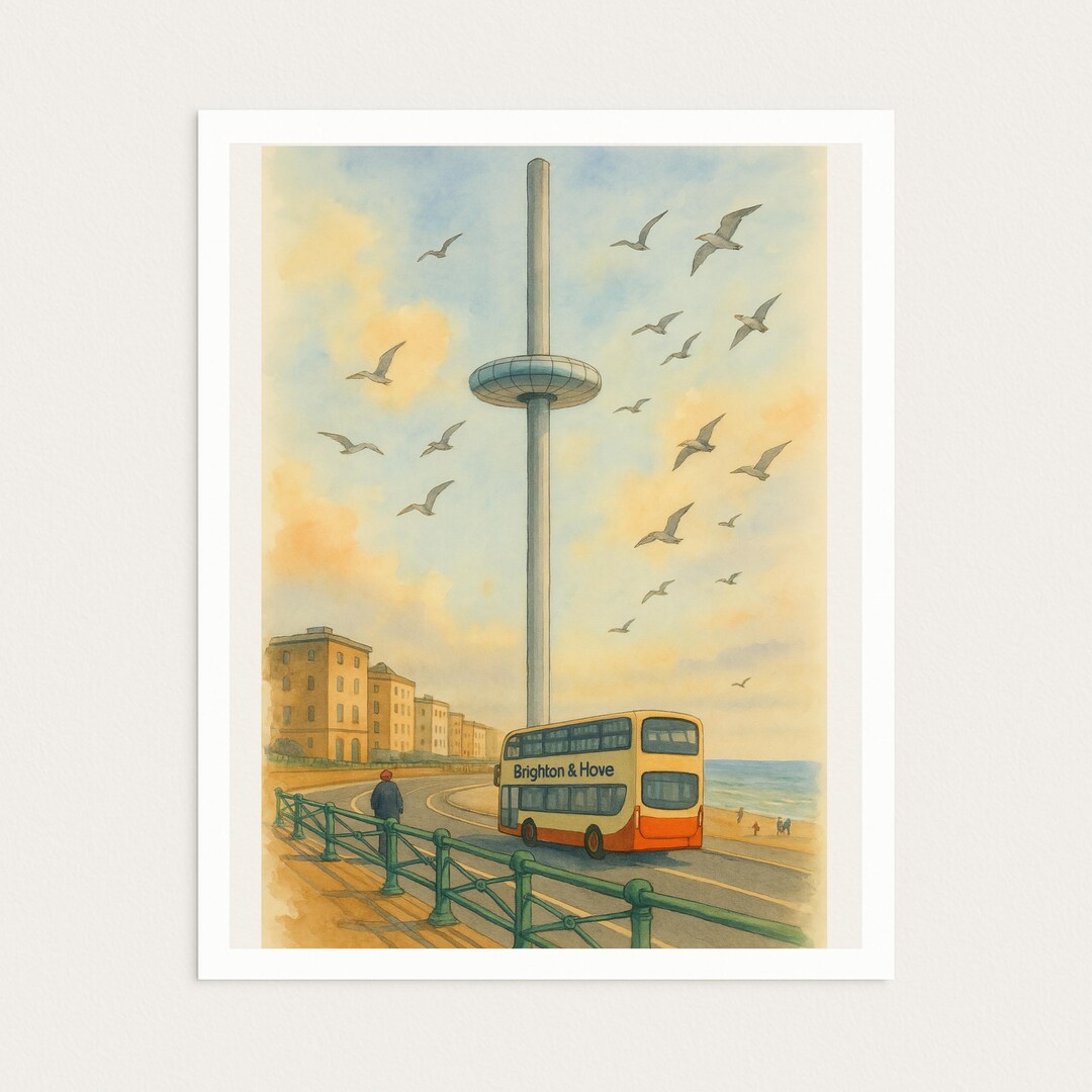 Brighton and Hove I360 Seafront Print – Digital Wall Art of British ...