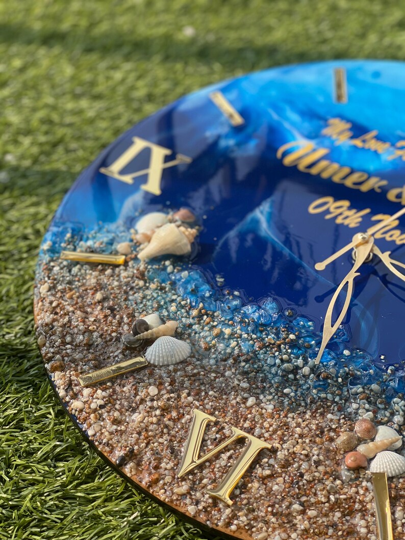 Ocean-themed Resin Art Resin Art Wall Clock Unique Home Decor Wedding ...
