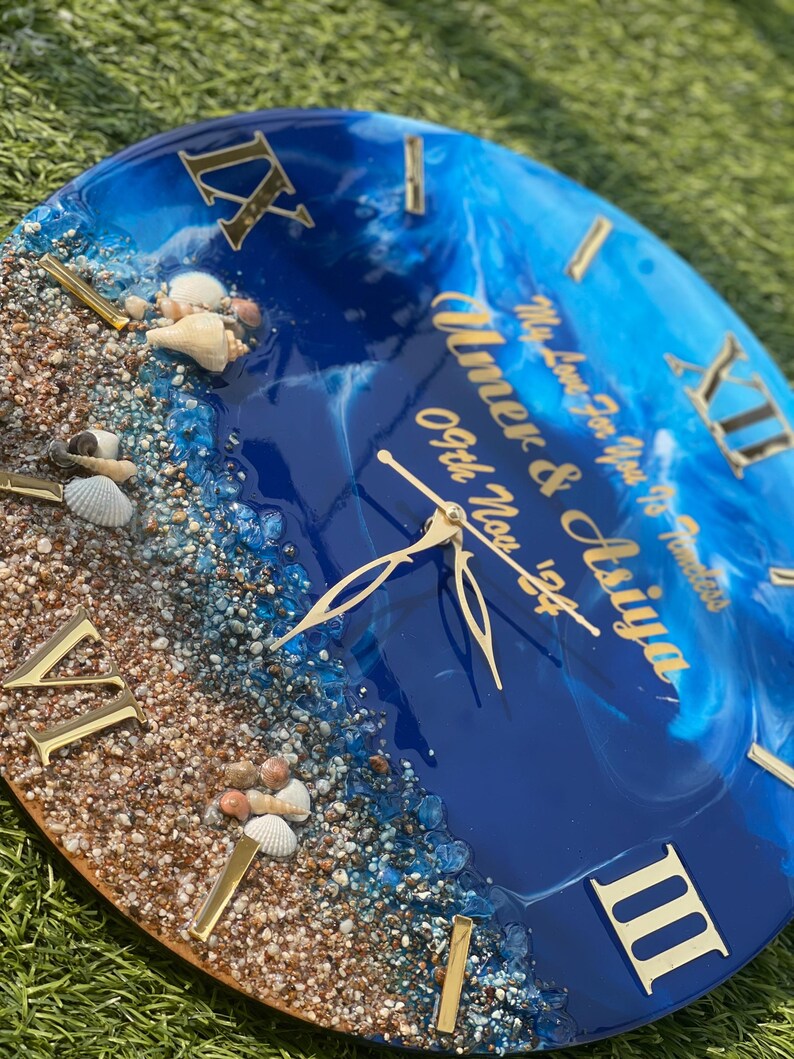 Ocean-themed Resin Art Resin Art Wall Clock Unique Home Decor Wedding ...