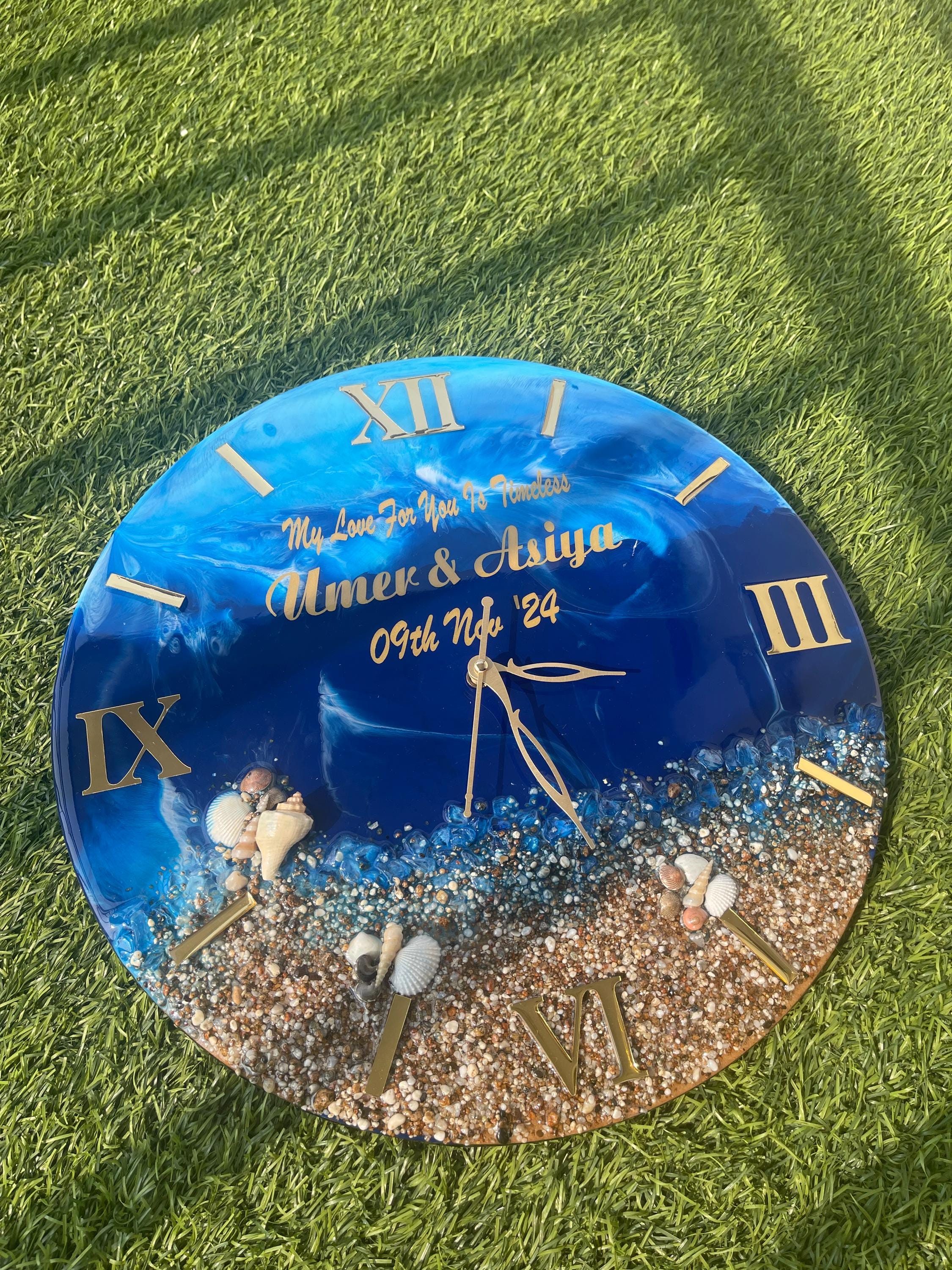 Ocean-themed Resin Art Resin Art Wall Clock Unique Home Decor Wedding ...