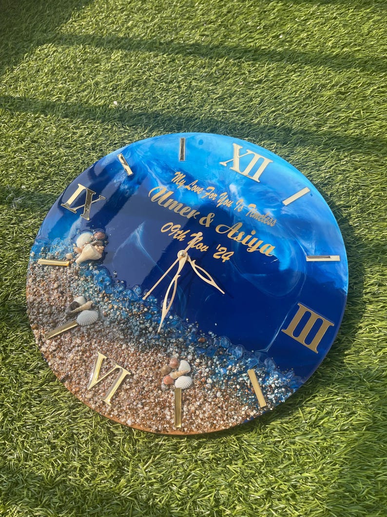 Ocean-themed Resin Art Resin Art Wall Clock Unique Home Decor Wedding ...