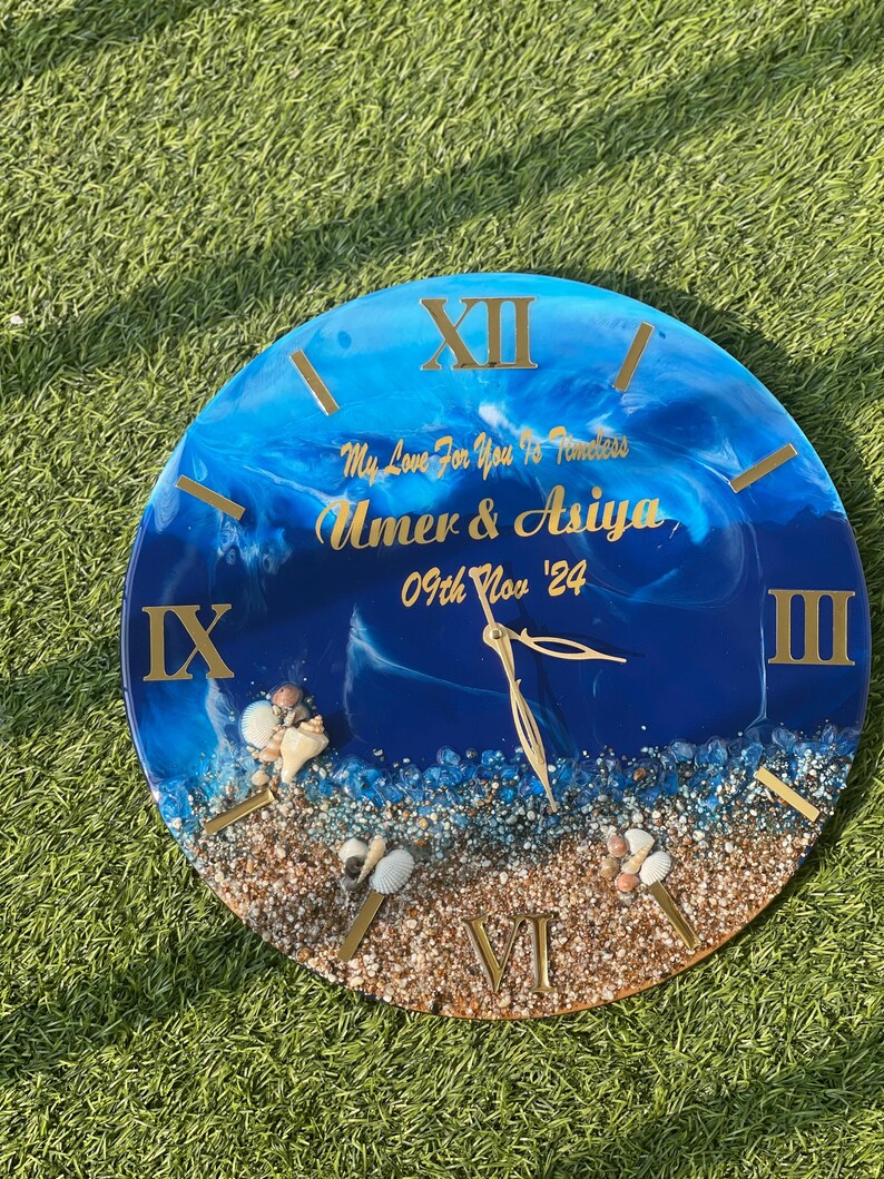 Ocean-themed Resin Art Resin Art Wall Clock Unique Home Decor Wedding ...
