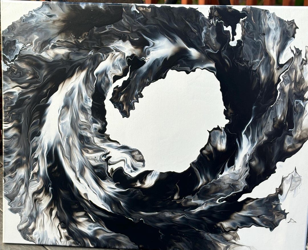 24x30 Black and White Fluid Art Acrylic Wall Painting. Dutch Pour Style ...