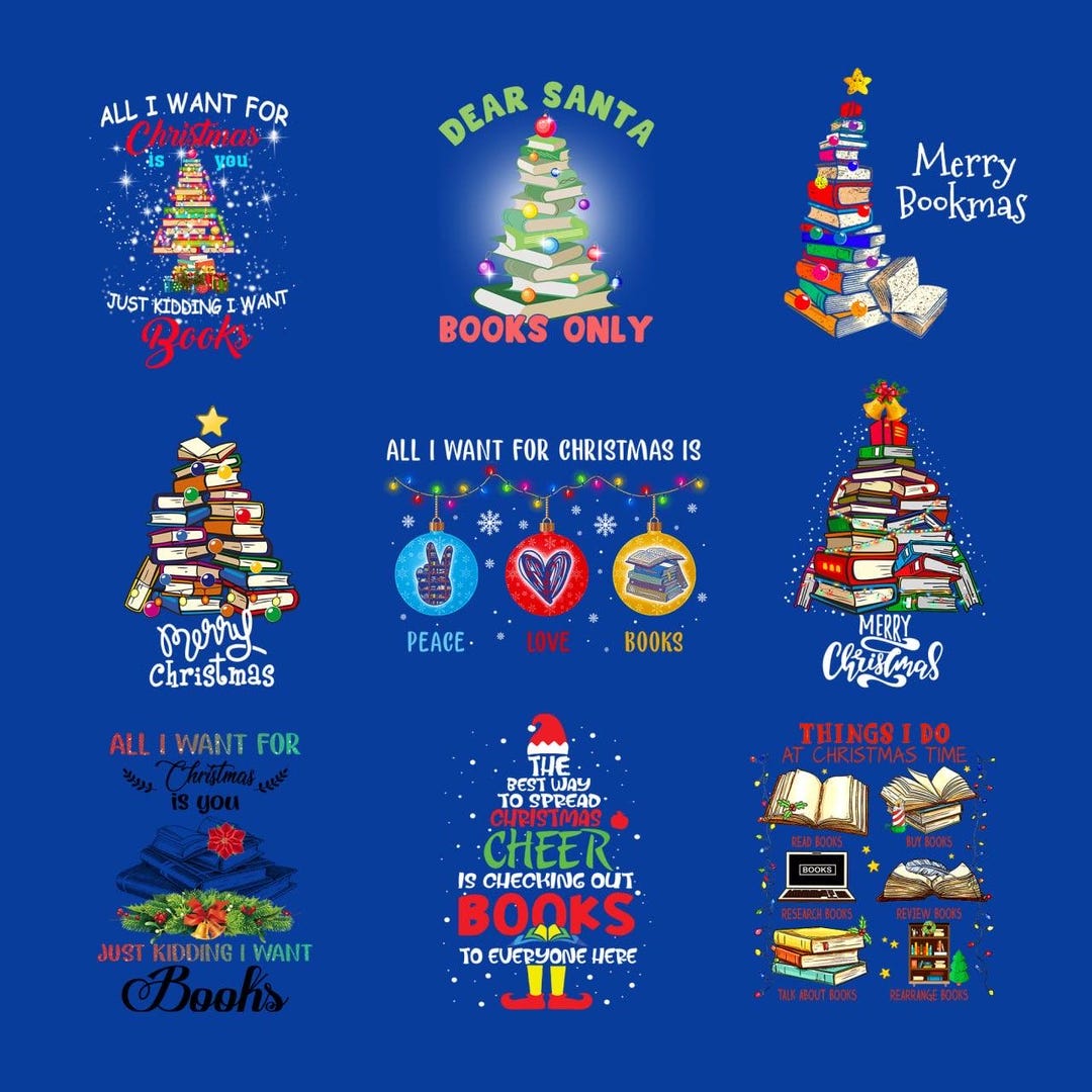 9 Designs Book Christmas PNG, Book Bundle Svg, All Booked for Christmas ...