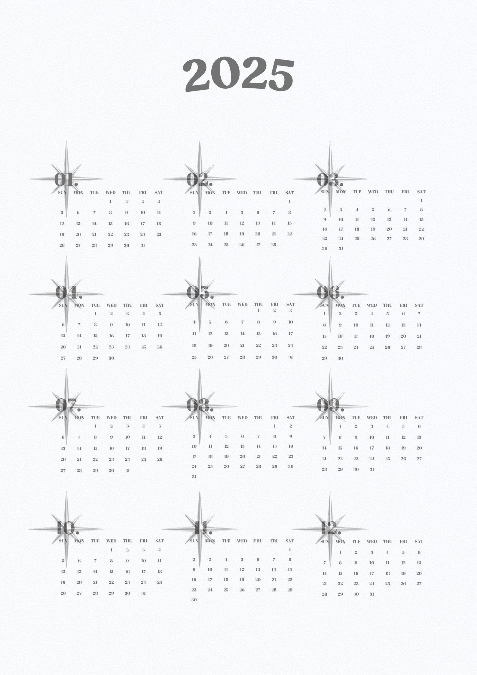 2025 Year View Wall Calendar Instant Download PDF Y2k Sparkle - Etsy