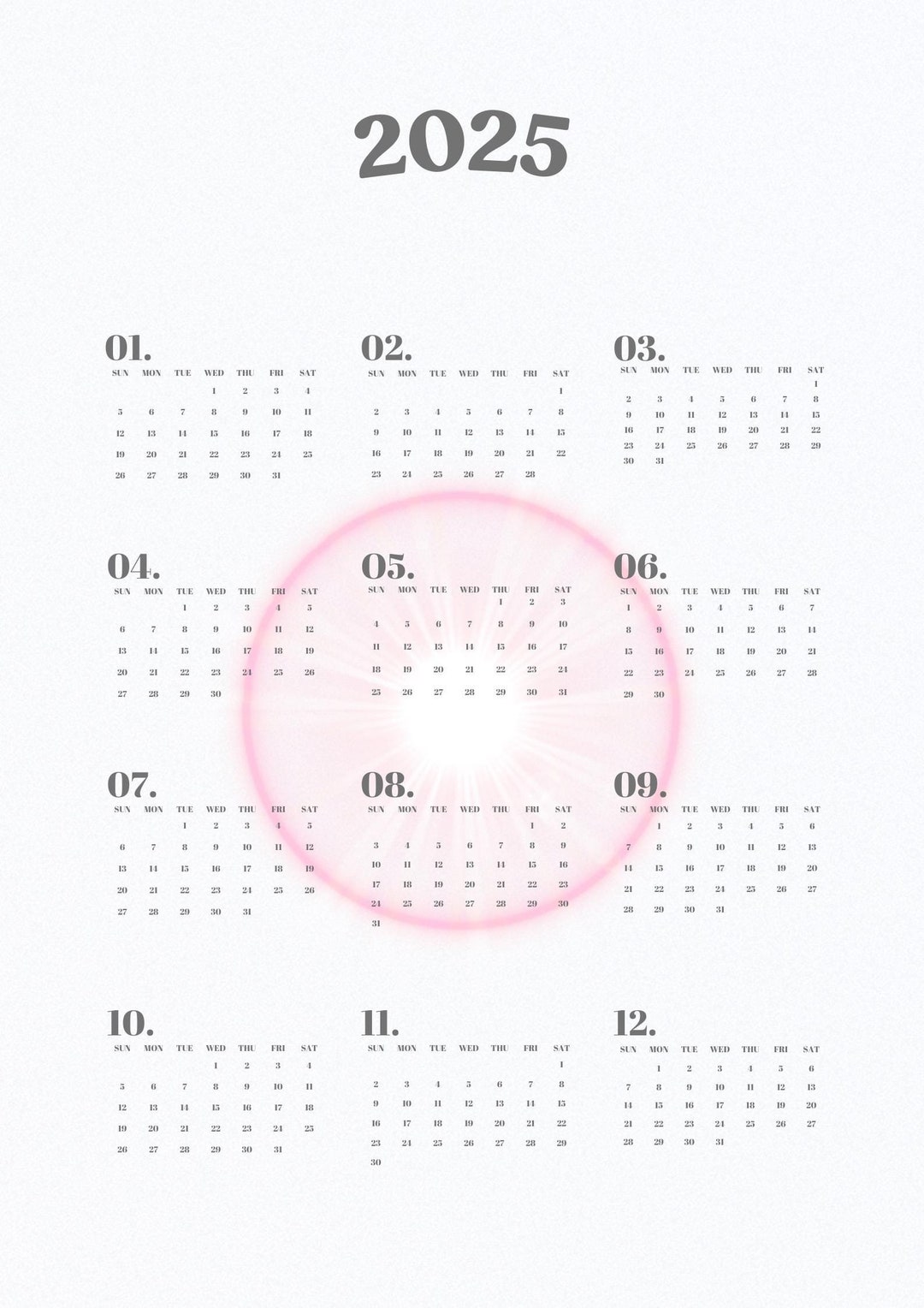 2025 Year View Wall Calendar Instant Download PDF - Etsy