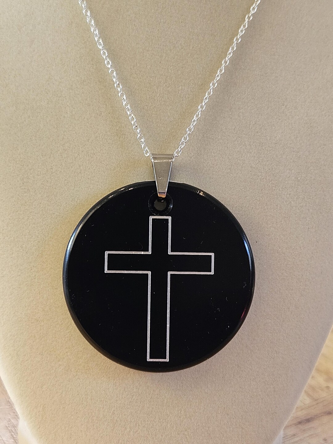 Black Cross Engraved. 2 Inch Round, Black Anodized, Engraved Cross ...