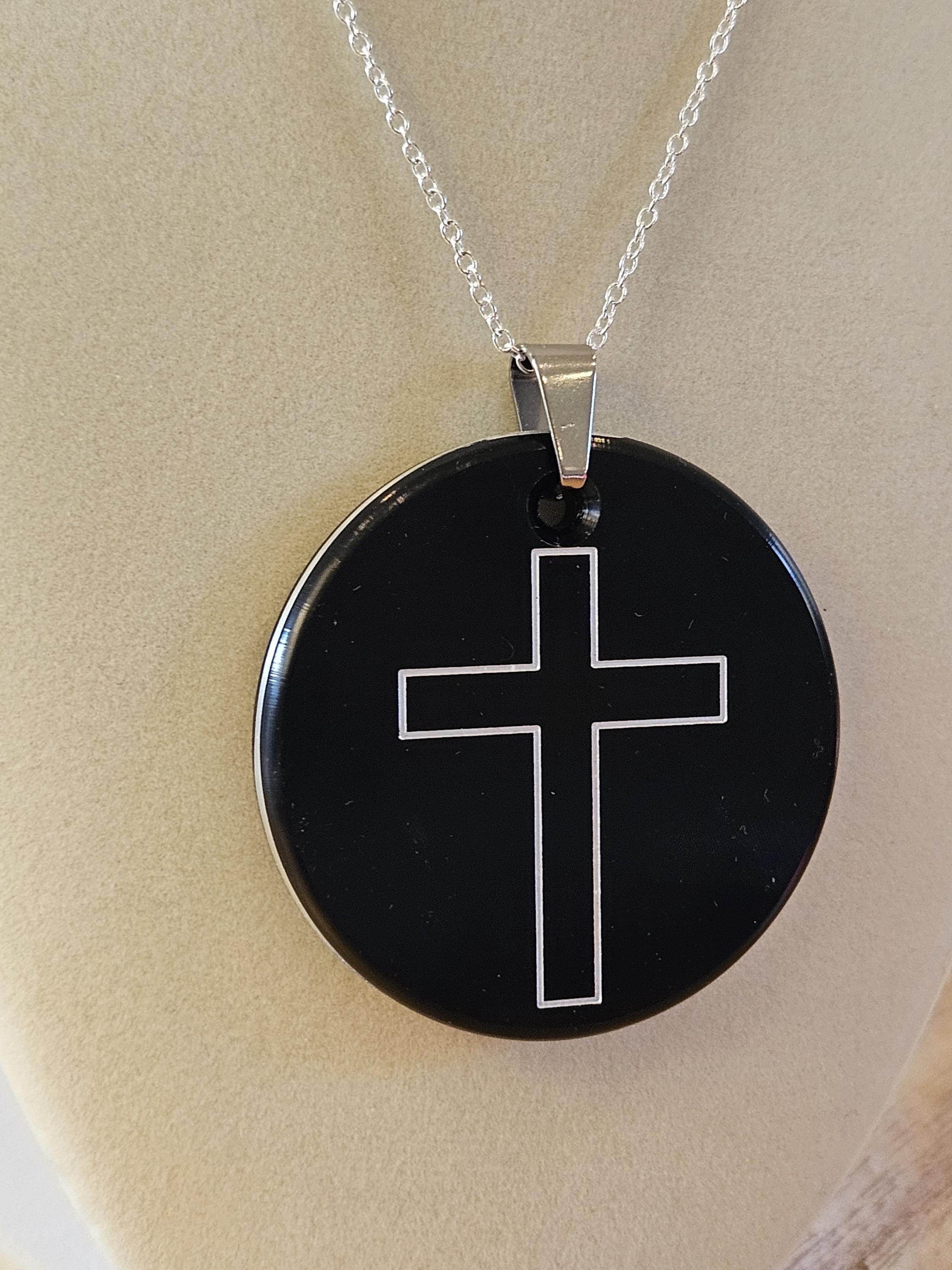 Black Cross Engraved. 2 Inch Round, Black Anodized, Engraved Cross ...