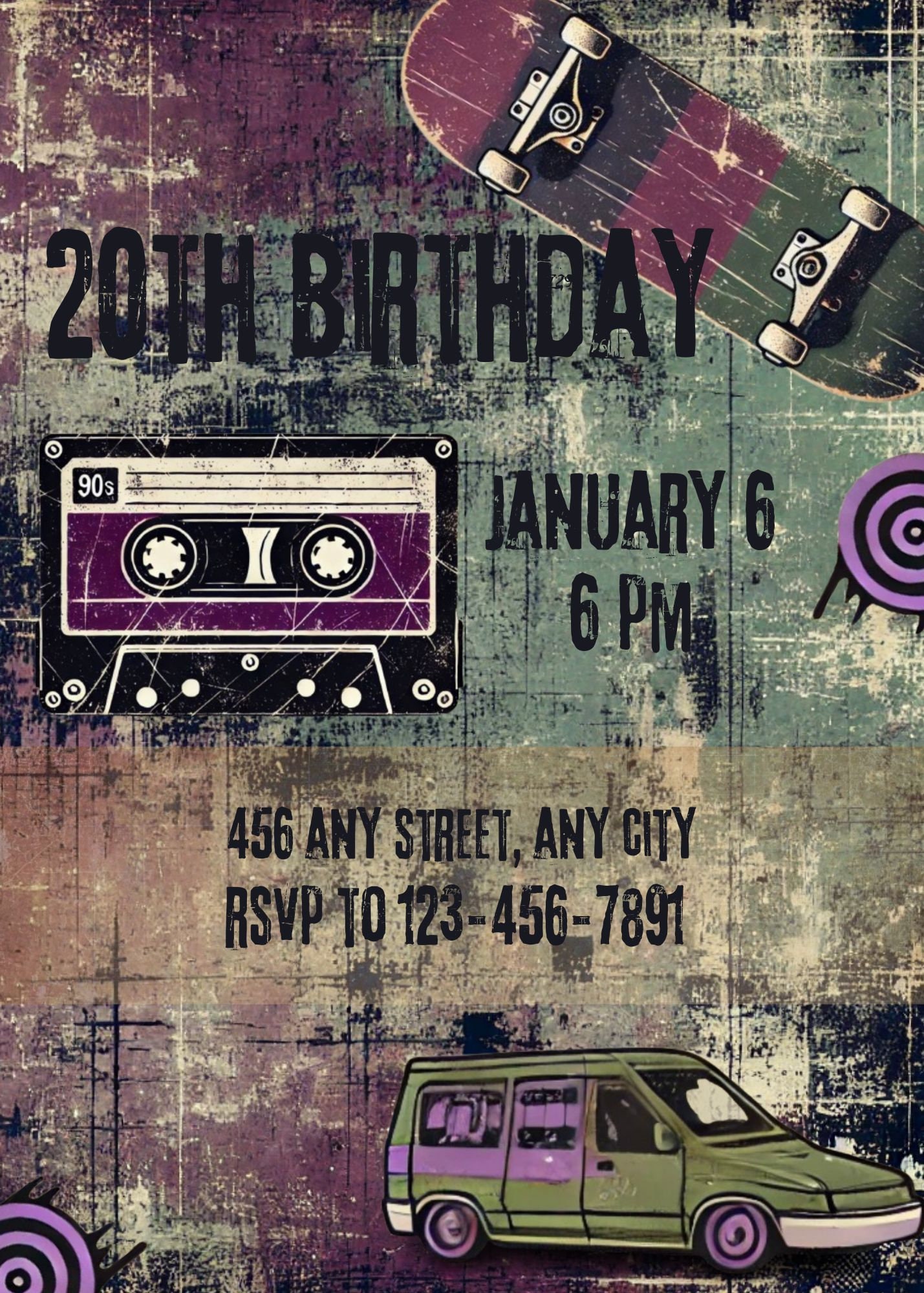 Grunge Birthday Invitation Template - Etsy