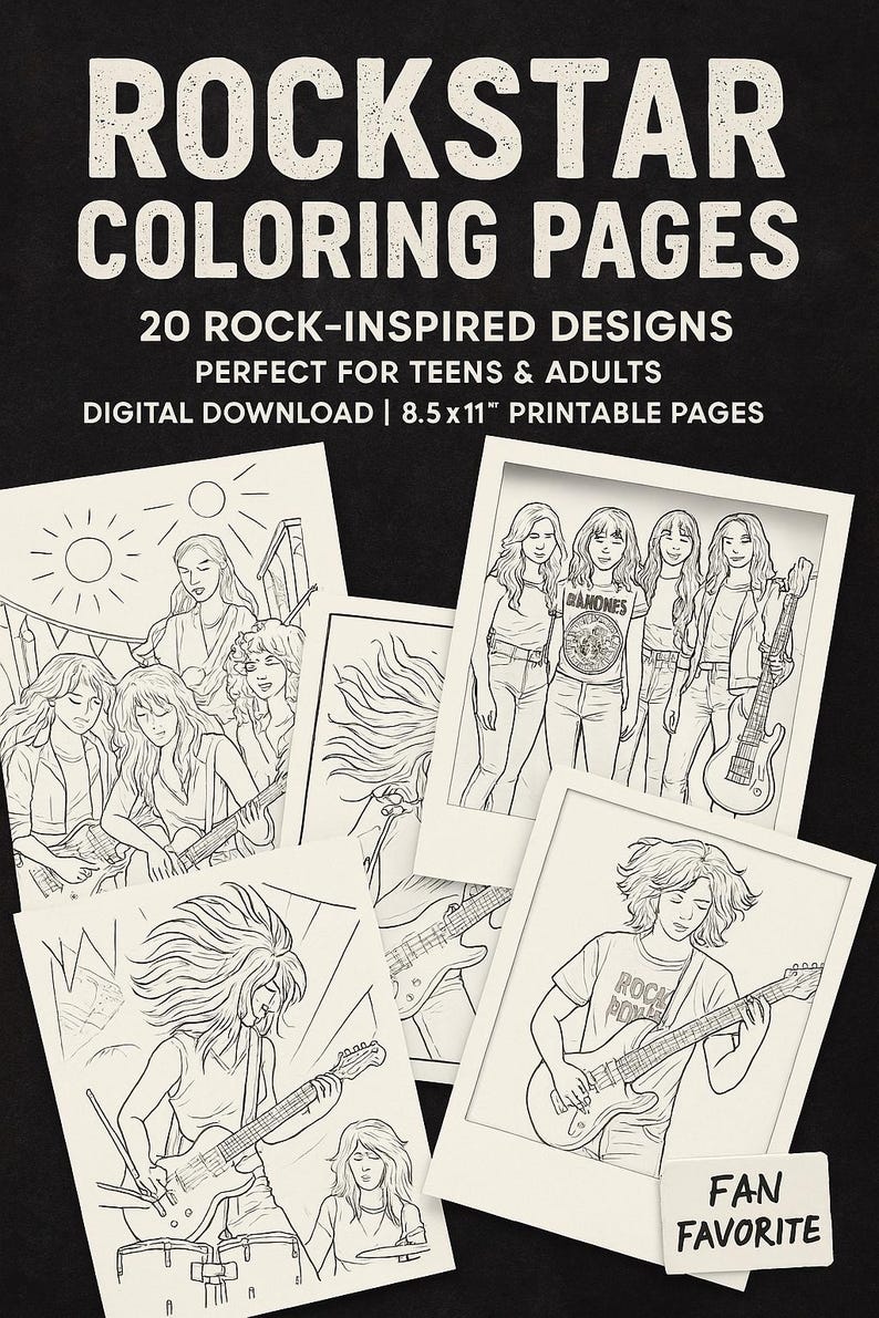 Rockstar Coloring Pages | 20 Pages | Rock Inspired | for Teens and ...