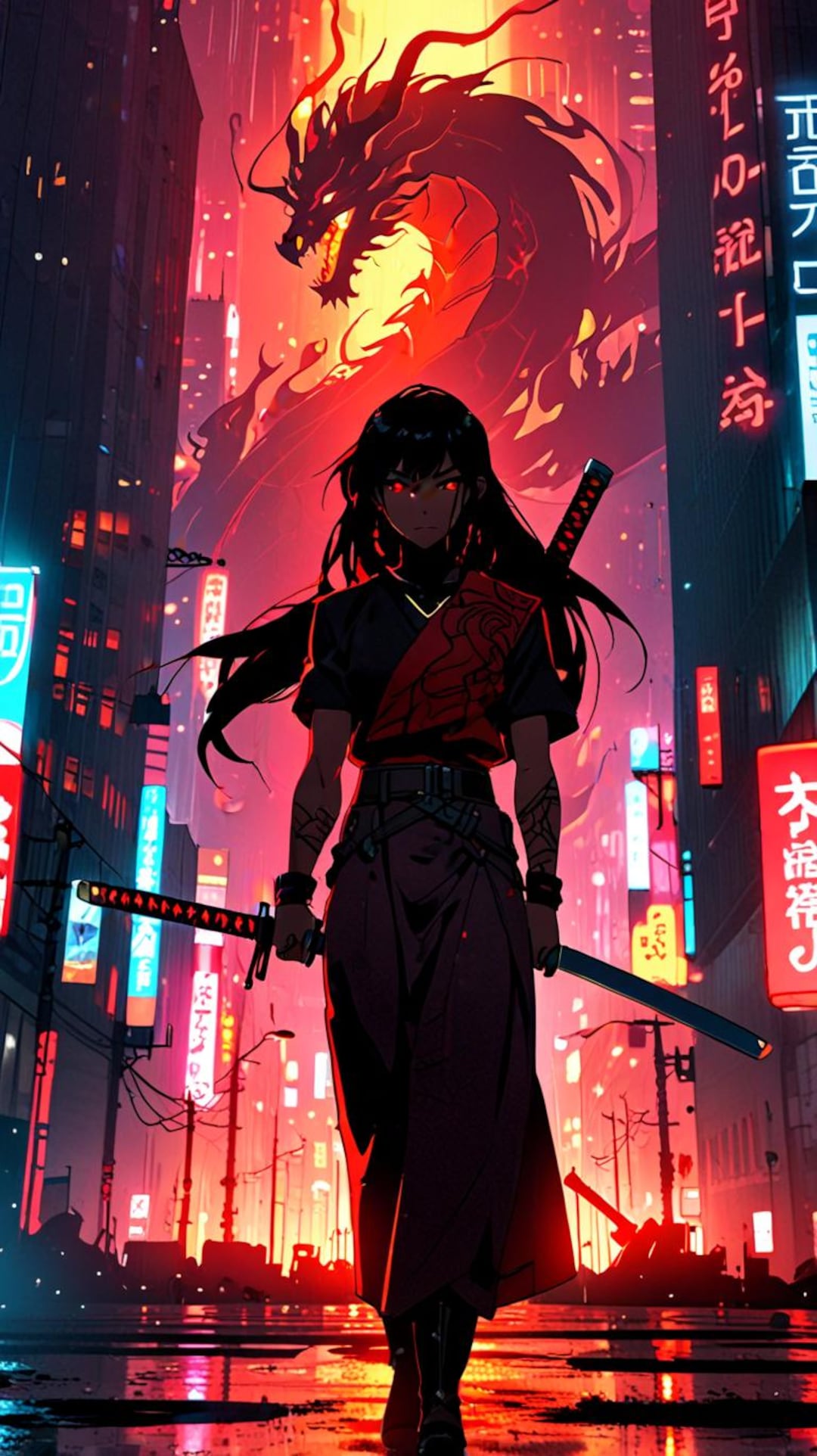 Samurai and Dragon Wallpaper - Etsy