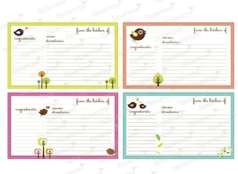 Printable Recipe Cards - Birds and Birdies Recipe Cards - Printables ...