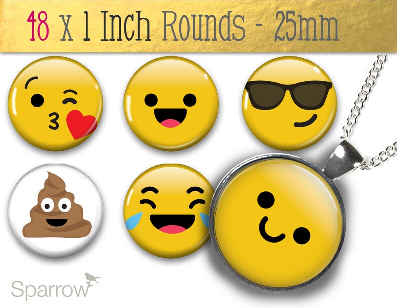 Emojis & Emoticons 1X1 One Inch Round Collage Images | Etsy