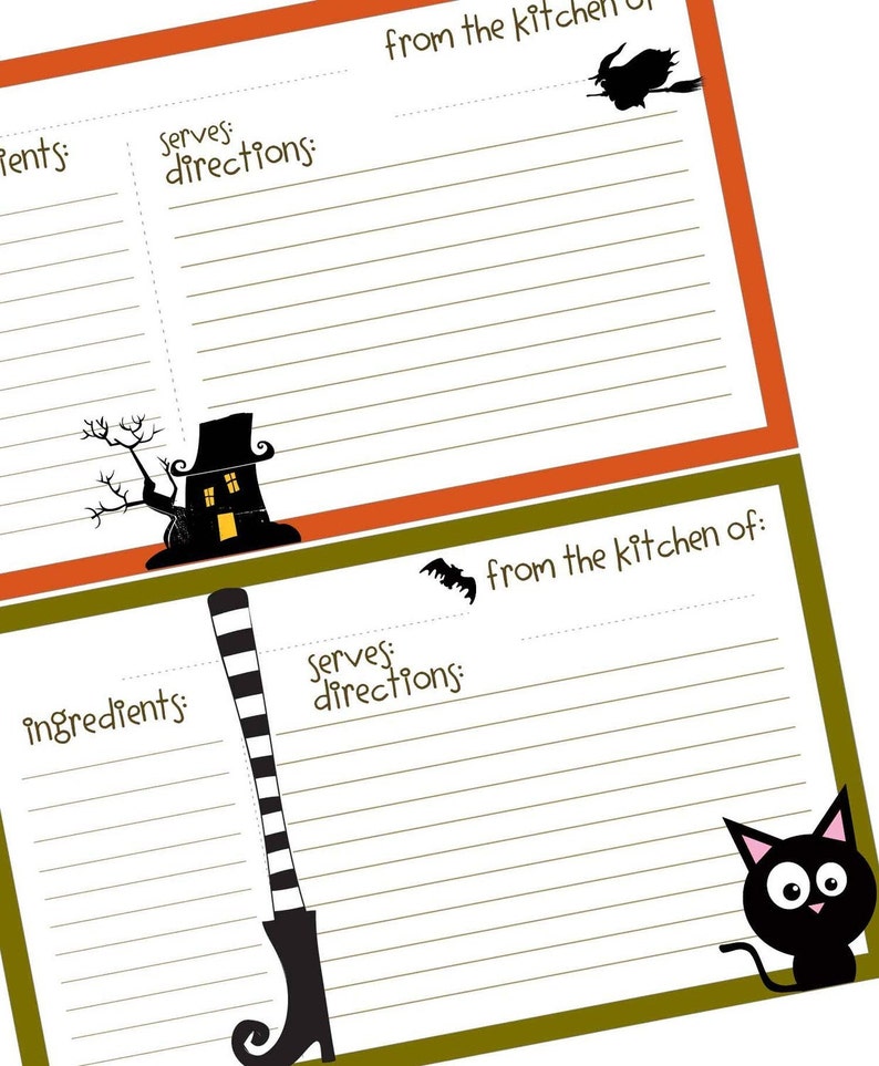 Recipe Cards - Spooky Halloween - Printables - Four (4) Handmade ...