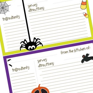Recipe Cards - Spooky Halloween - Printables - Four (4) Handmade ...