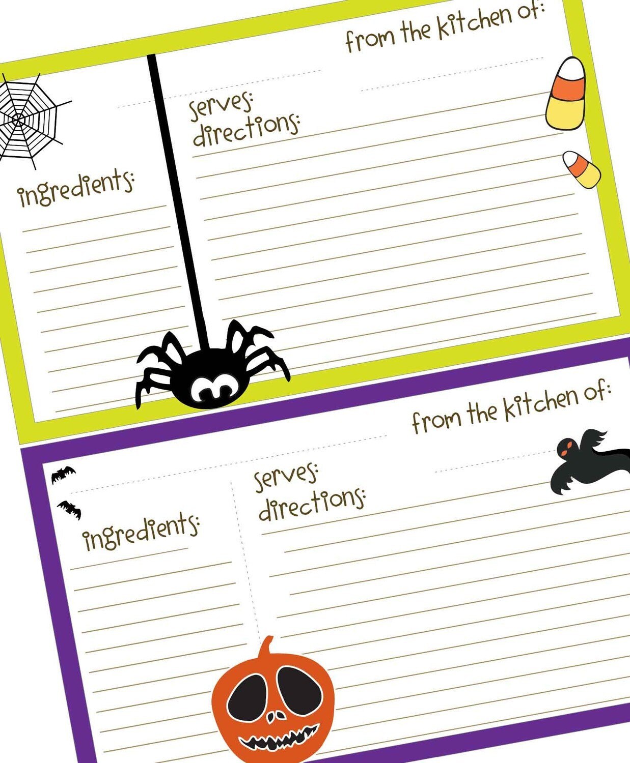 Recipe Cards - Spooky Halloween - Printables - Four (4) Handmade ...