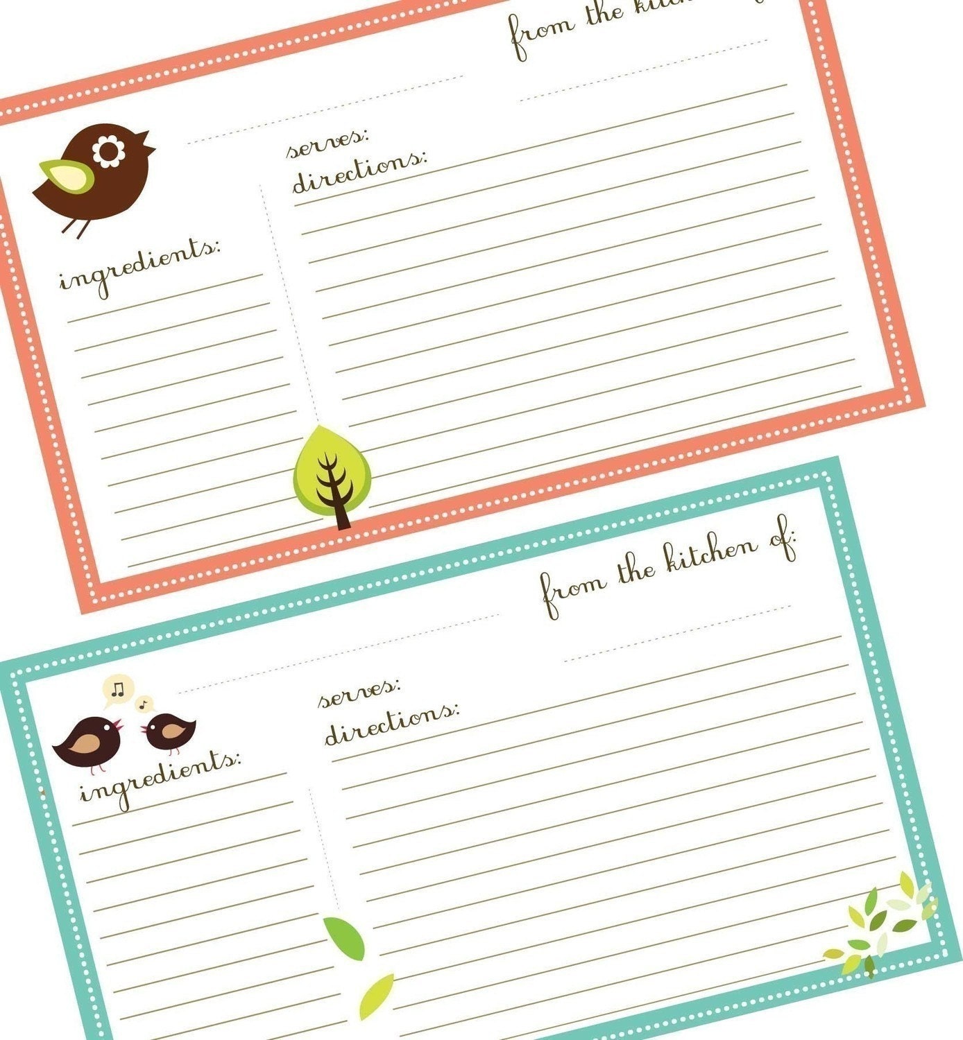Printable Recipe Cards - Birds and Birdies Recipe Cards - Printables ...
