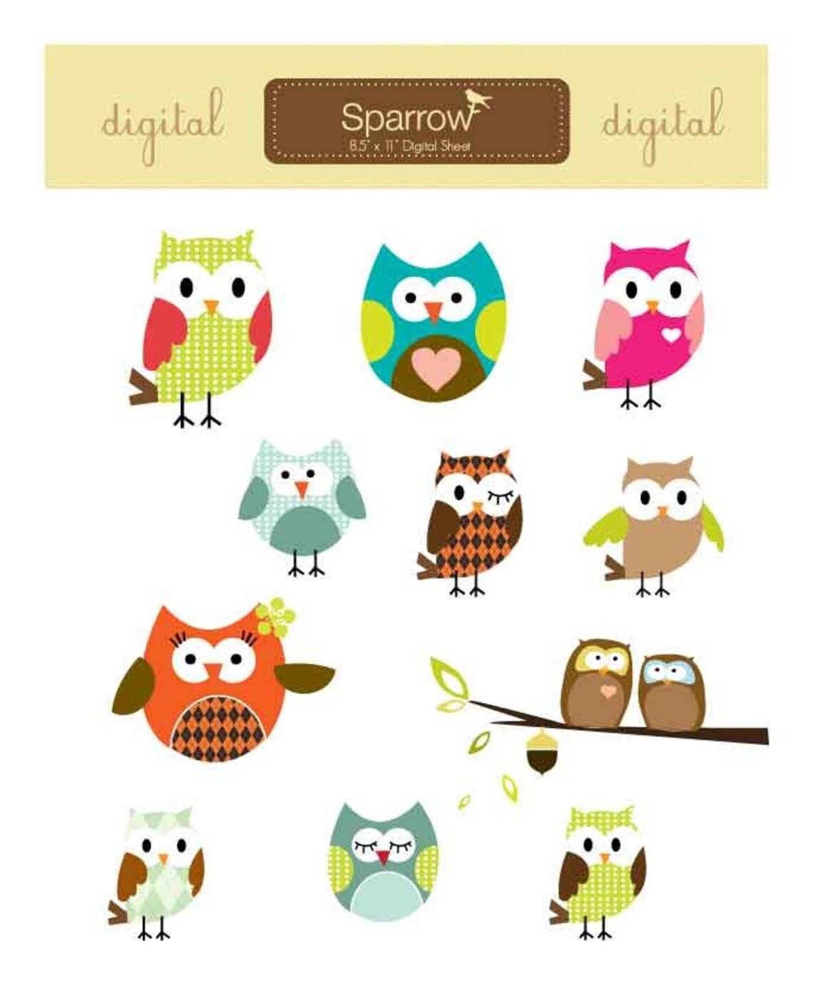 Owl Parade Design Elements Cute Owls Digital Clip Art | Etsy