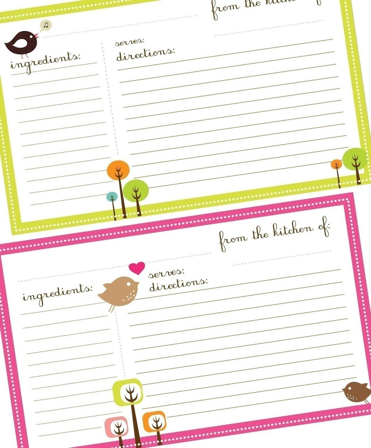 Printable Recipe Cards - Birds and Birdies Recipe Cards - Printables ...