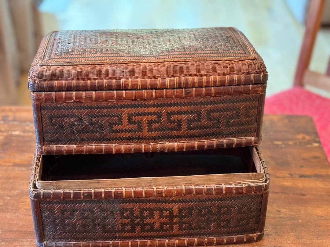 Antique Chinese Stacking Boxes Bamboo and Wicker - Etsy