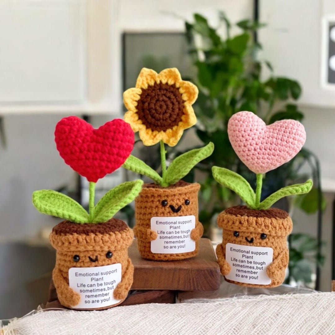 Emotional Support Gift Set Crochet Dumpster Heart and Sunflower Plant ...