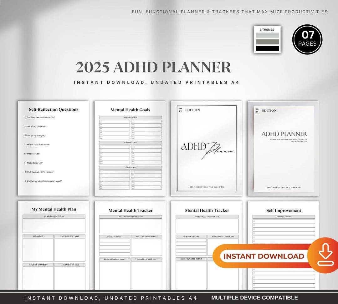ADHD Planner Monthly Weekly Layout, Customizable Planner, Organizer ...