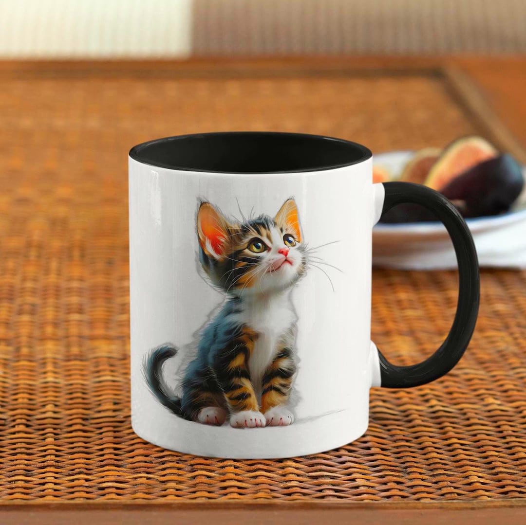 Adorable Cat Mug Cute Kitty Design Looking up Handmade Ceramic ...