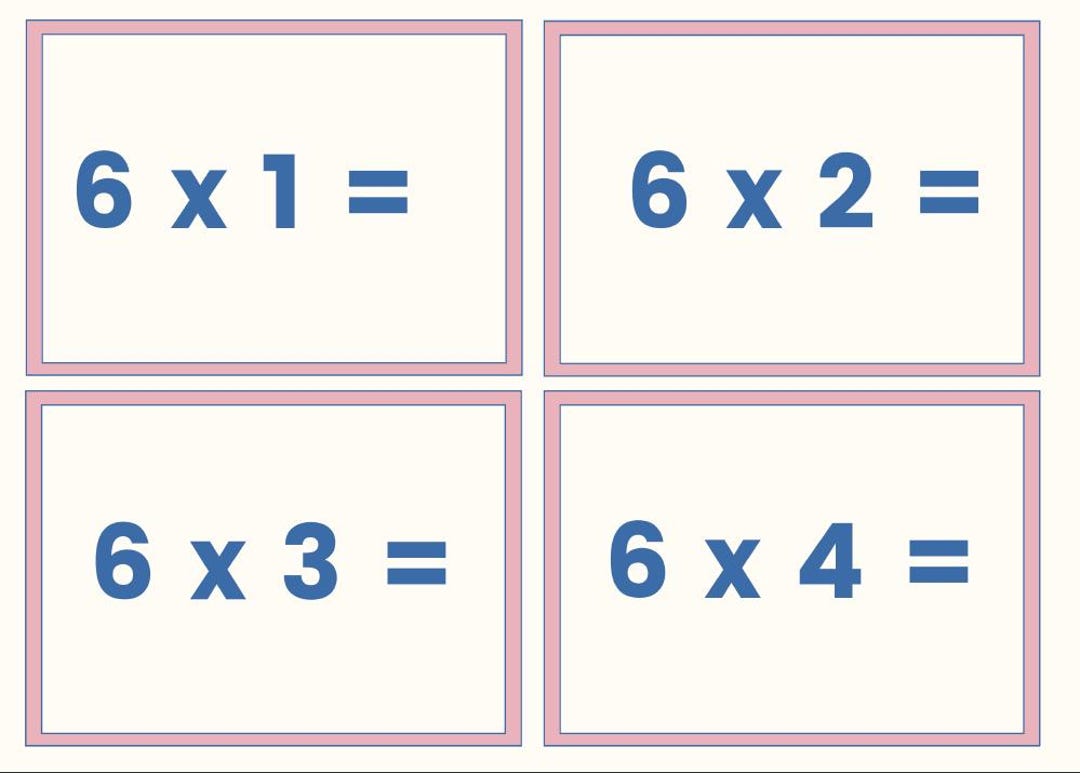 Printable 6x Times Tables Multiplication Flashcards Pastels Educational ...