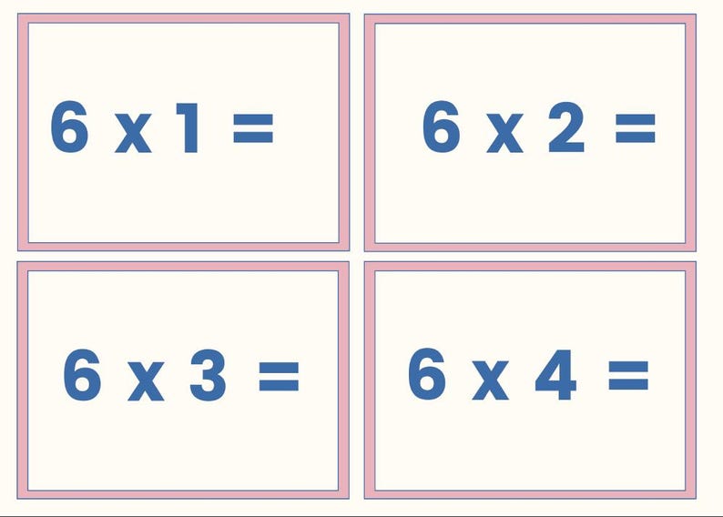 Printable 6x Times Tables Multiplication Flashcards Pastels Educational ...