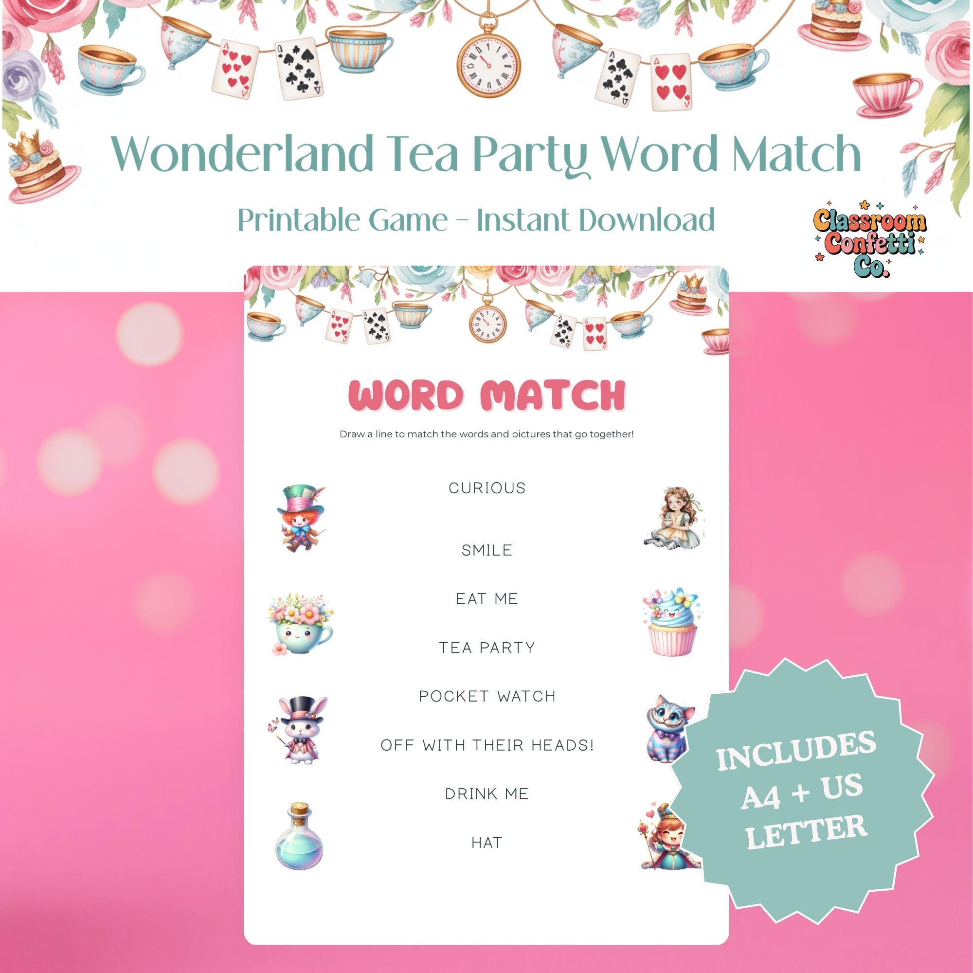 Tea Party Word Match, Perfect for Kids Party and Fun Kids Activities ...
