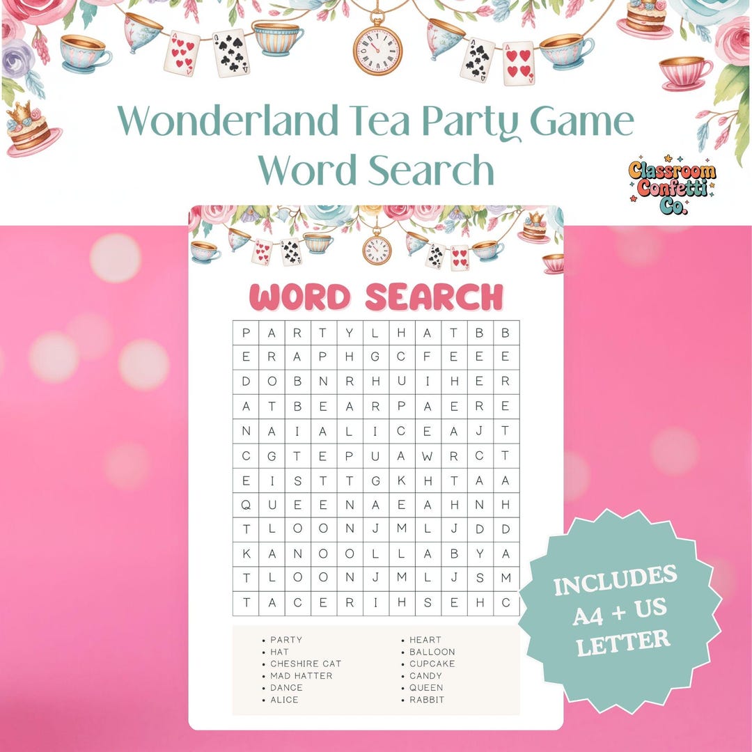 Tea Party Word Search, Perfect for Kids Party and Fun Kids Activities ...