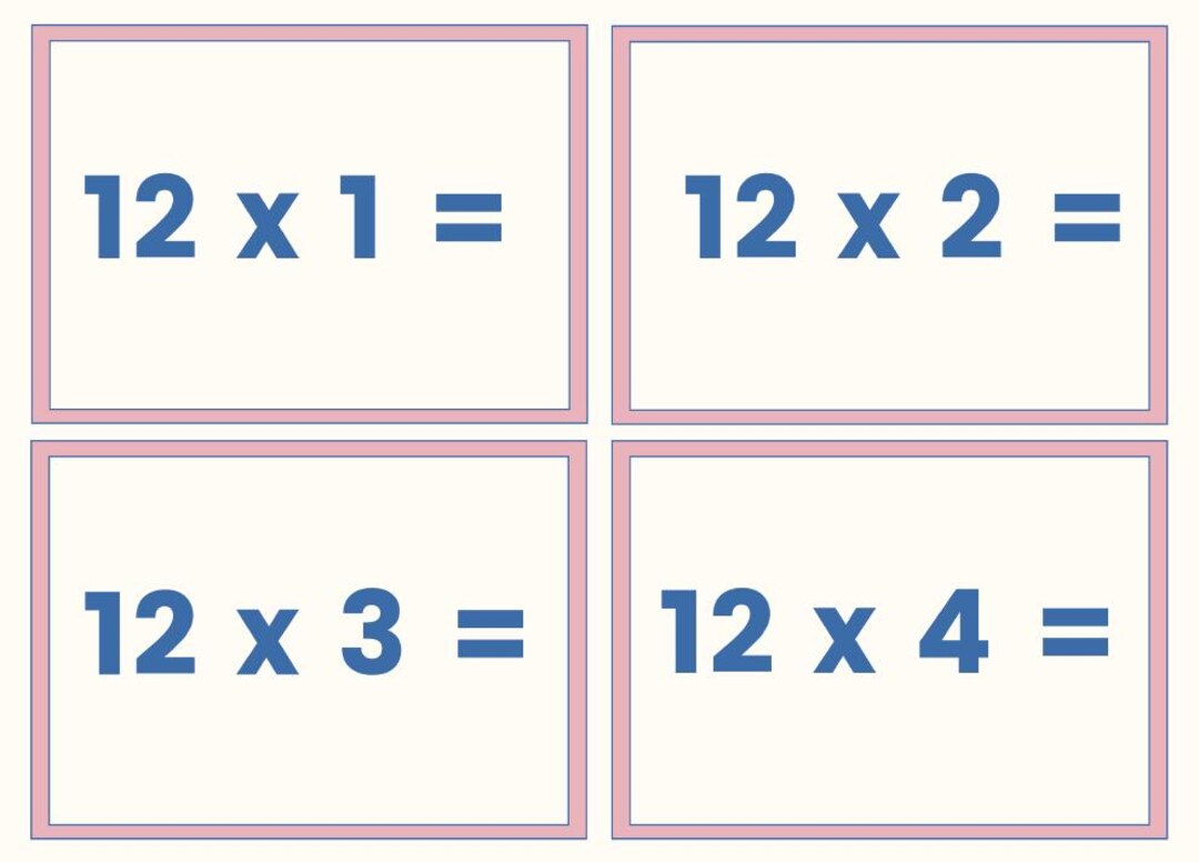 Printable 12x Times Tables Multiplication Flashcards Pastels ...